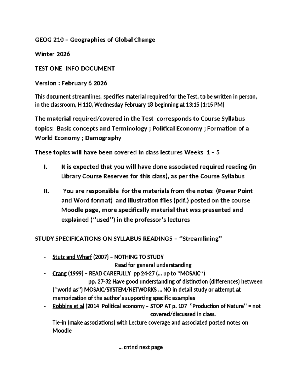 GEOG 210 Winter 2026 Test One Study Guide and Info Document - Studocu