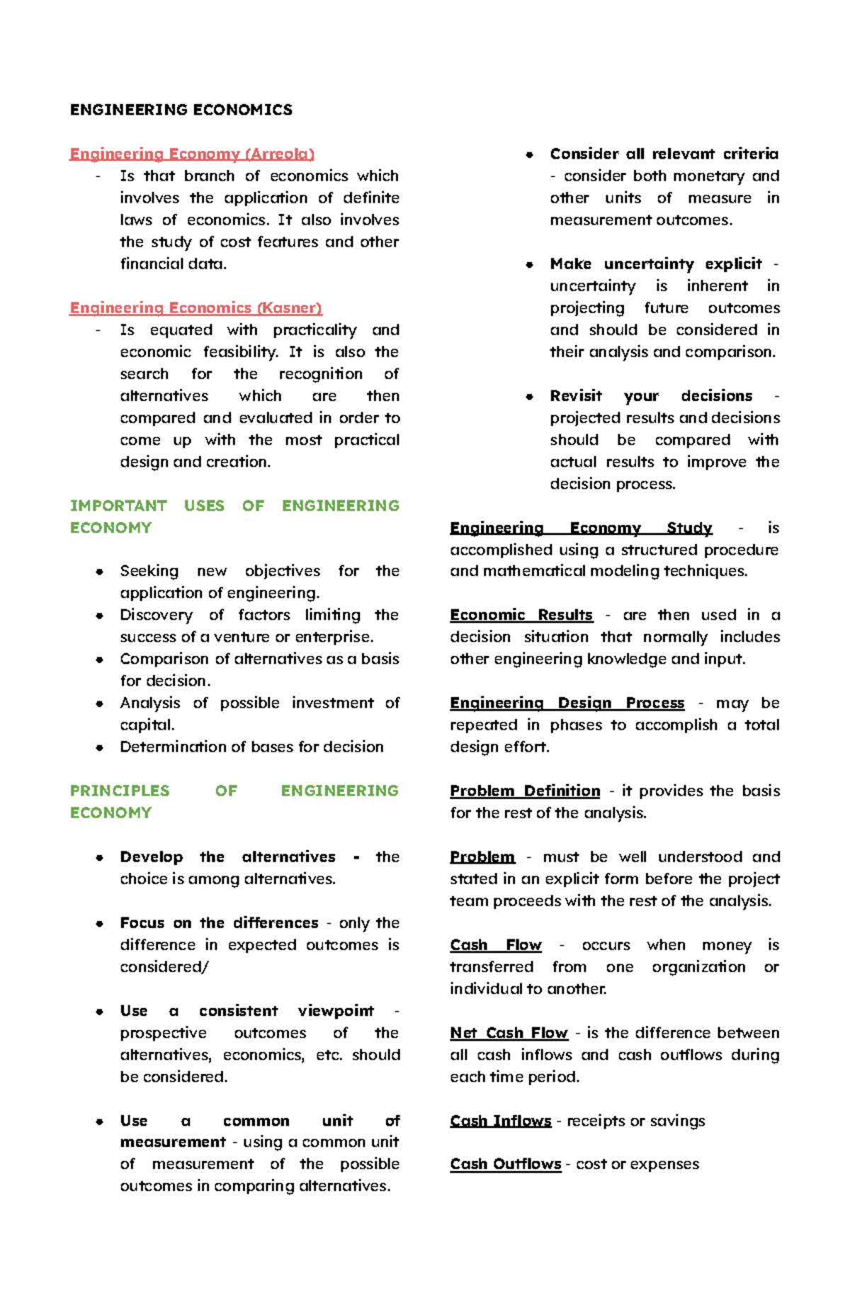 ENGR 101: Comprehensive Review of Engineering Economics Concepts - Studocu