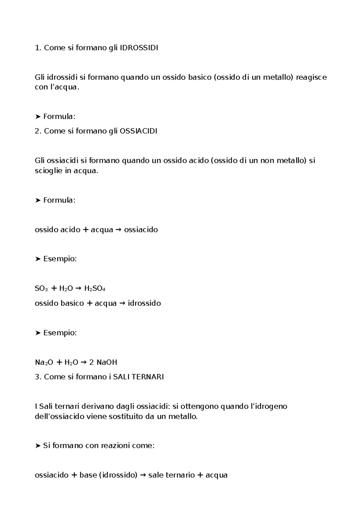 Chimica: Formazione di Idrossidi, Ossiacidi e Sali Ternari - Studocu