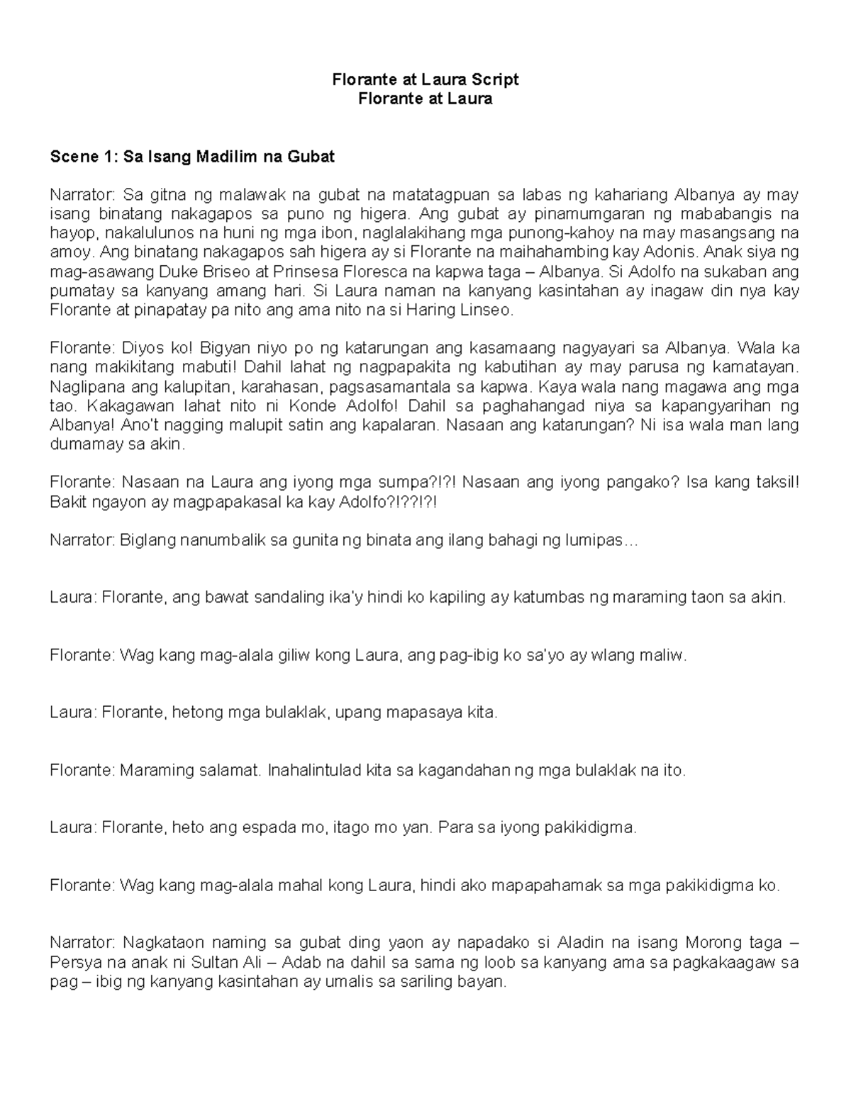 449732308 Florante at Laura: Script ng Dula at mga Tauhan - Studocu