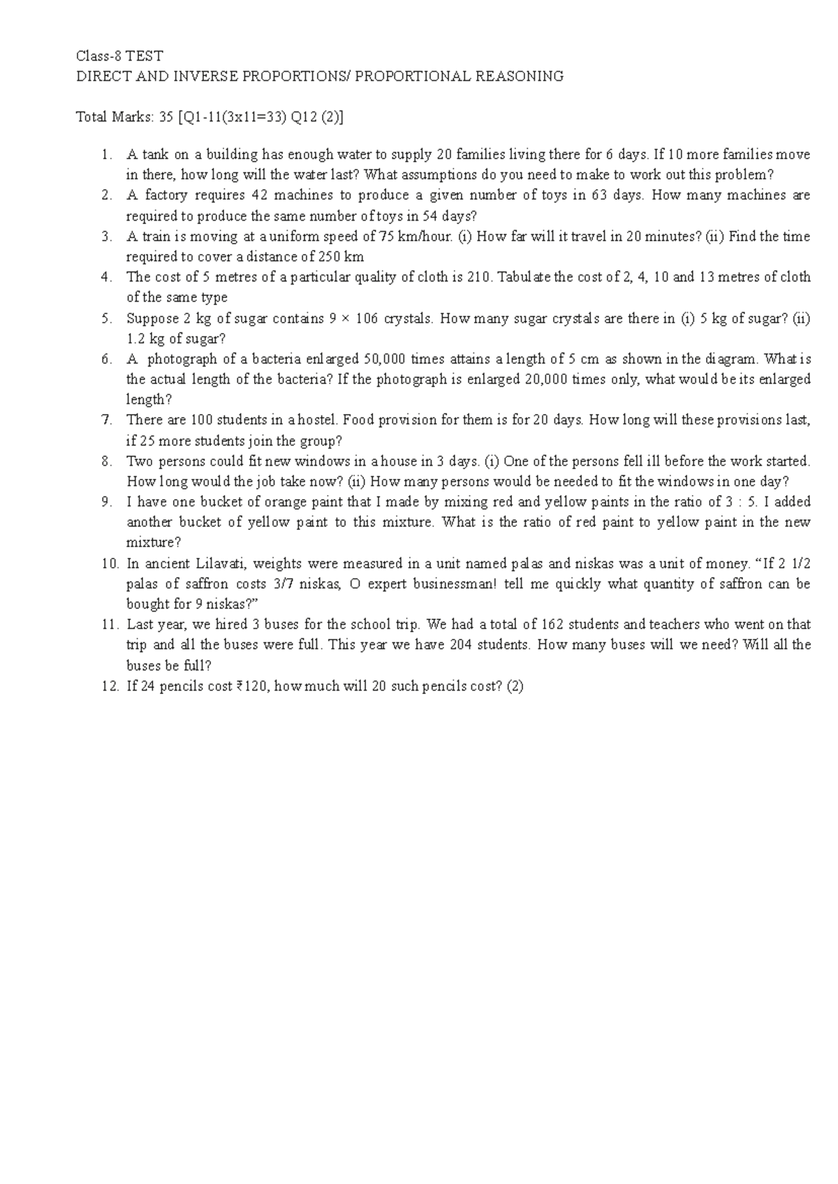 Direct and Inverse Proportional Reasoning - Class 8 Notes - Studocu