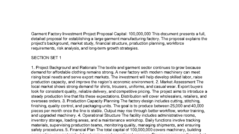 Garment Factory Investment Project Proposal (GFI 101) - Studocu