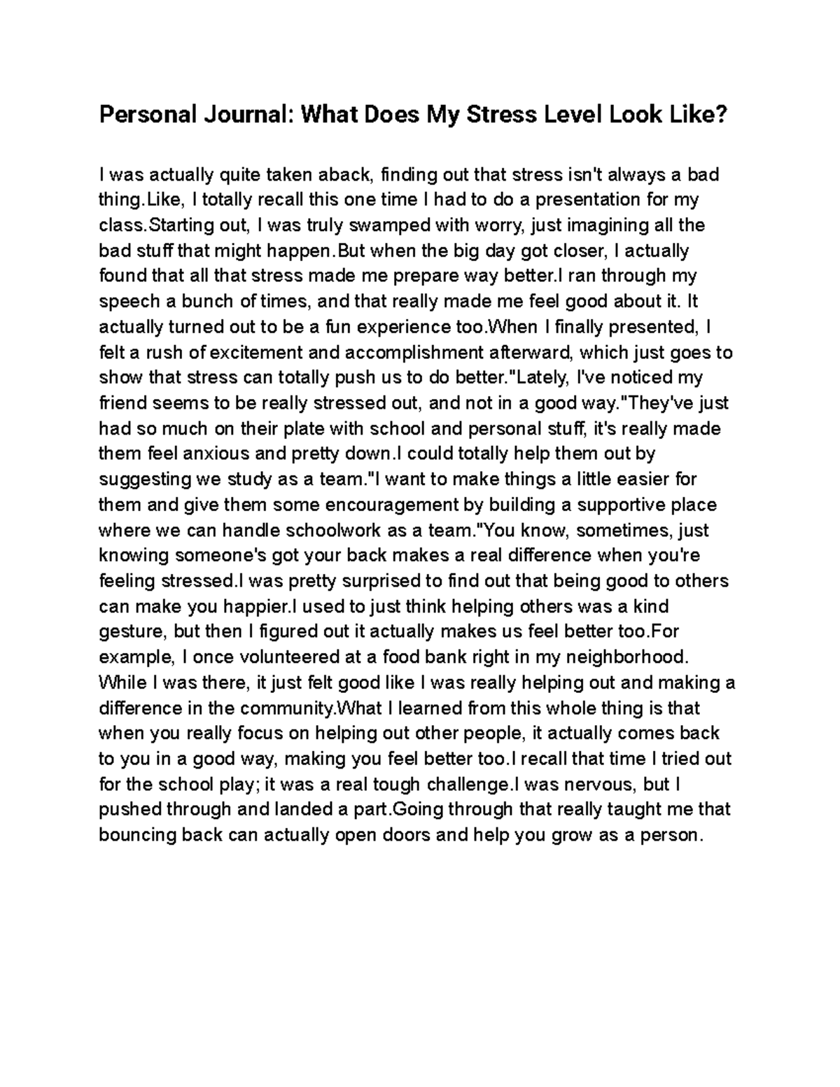 Personal Journal: Understanding My Stress Levels and Growth - Studocu