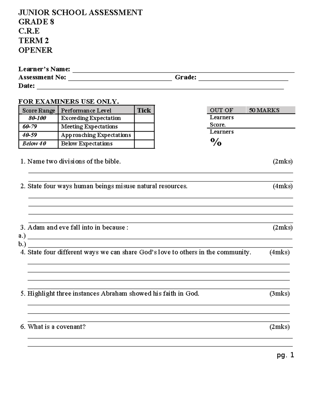 G8 CRE - to enabe learners to enjoy learning religious education and to ...