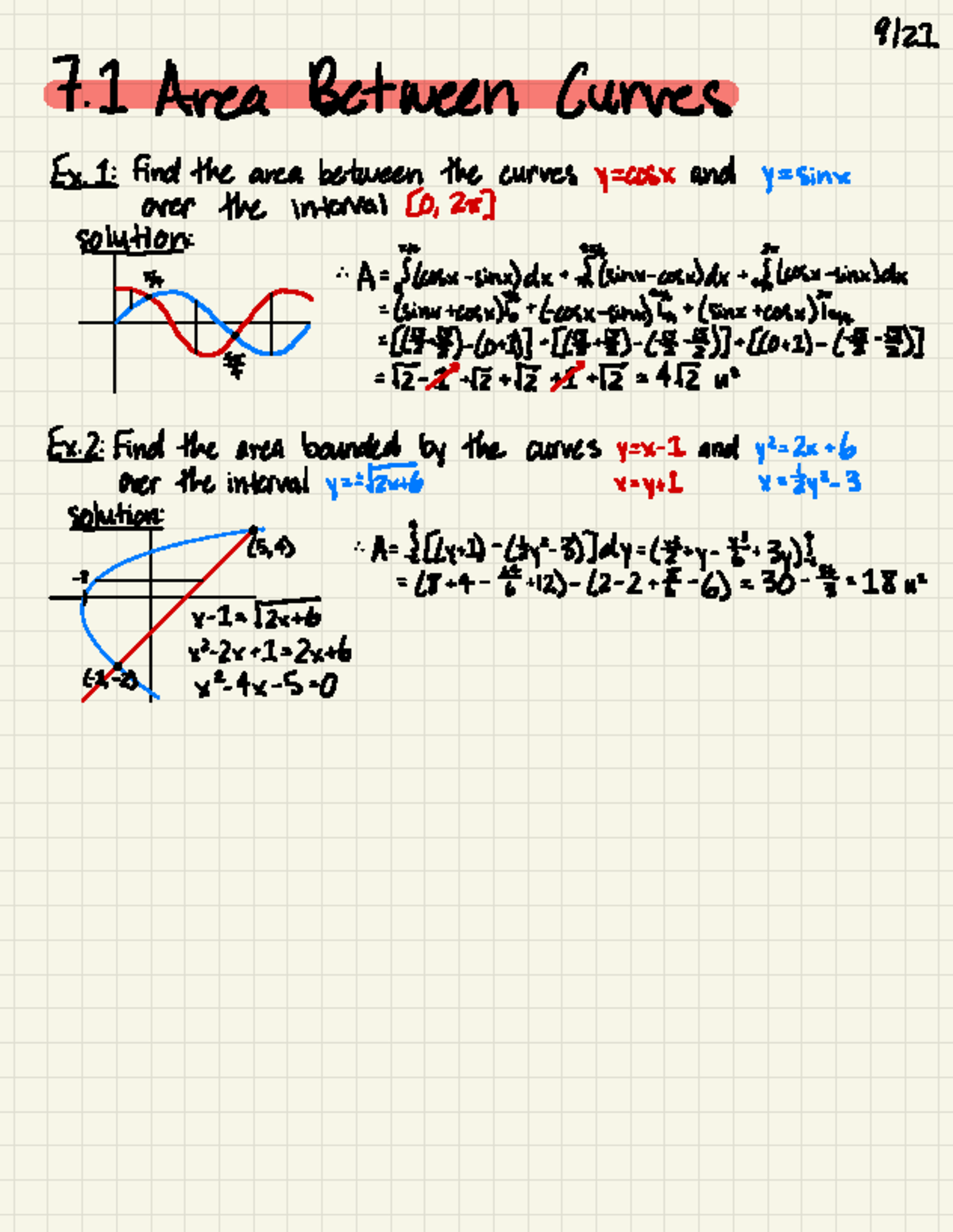 Math 0230 Chapter 7: Area Between Curves and Volumes Notes - Studocu