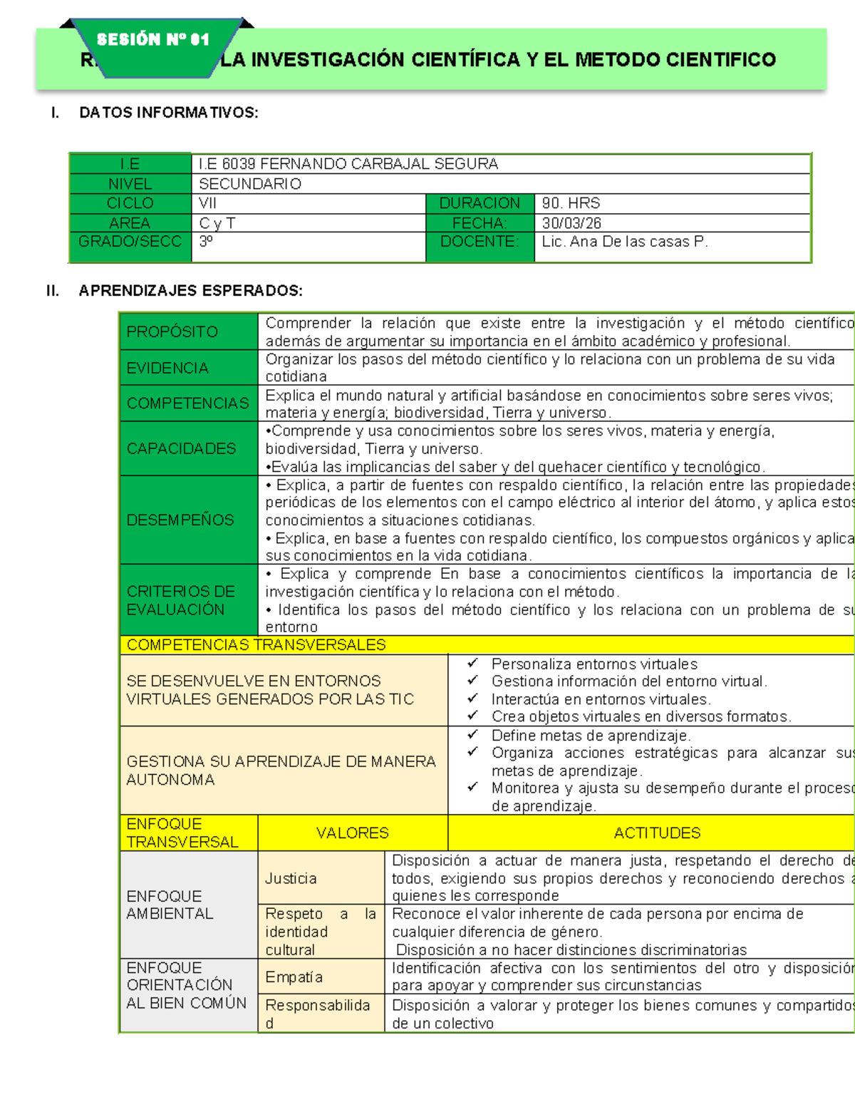 SESION Nº 01: RELACION DE LA INVESTIGACIÓN CIENTÍFICA Y EL MÉTODO ...