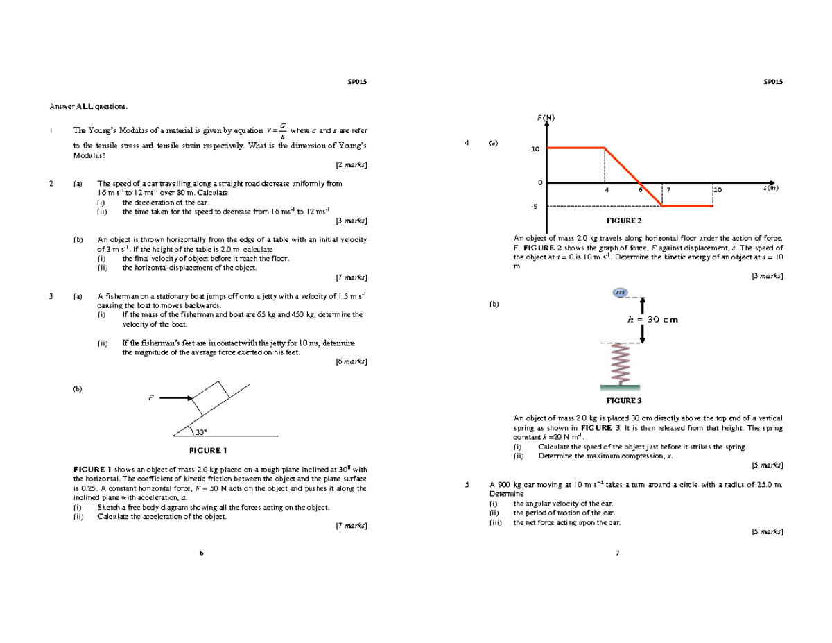 SP015 Physics Problem Set: Mechanics and Waves - Studocu