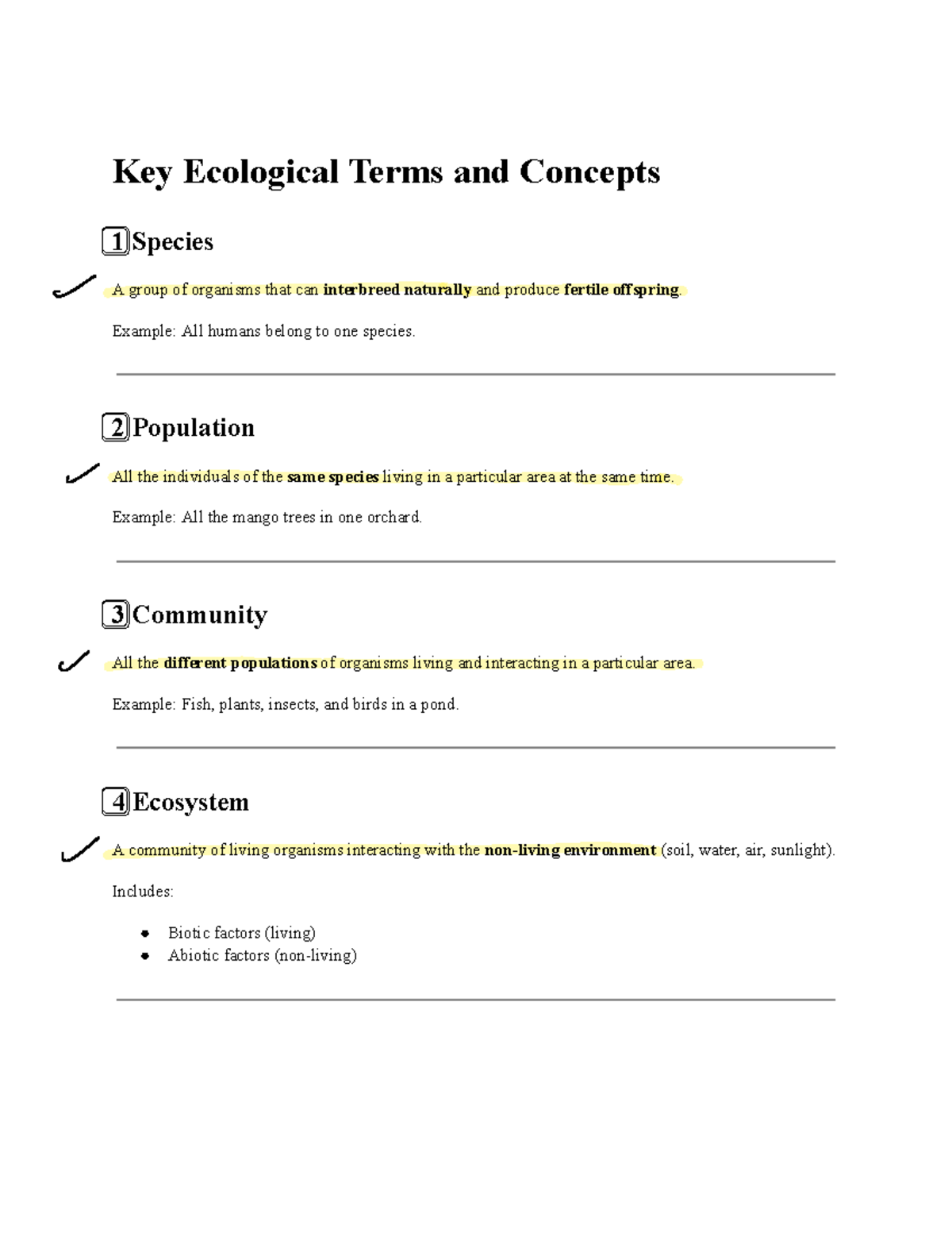 Envi Sci - Key Ecological Terms and Concepts Overview - Studocu