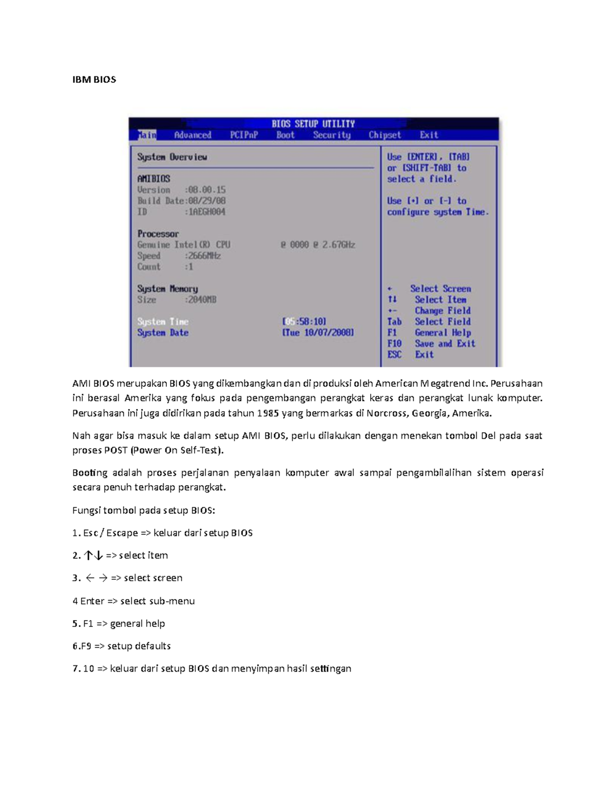 BIOS dan Penjelasan: IBM, AMI, dan AWARD BIOS Setup Guide - Studocu