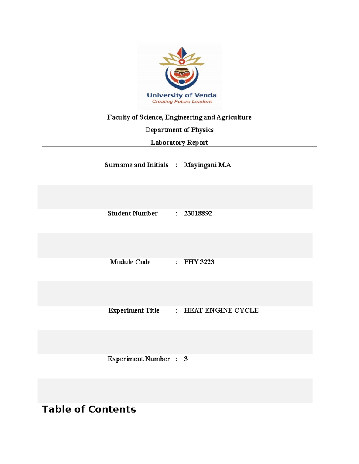 PHY 3223 Lab Report: Experiment 3 - Heat Engine Cycle Analysis - Studocu