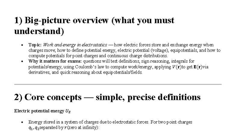 Study Notes for Chapter 25: Work and Energy in Electrostatics (PHYS1033 ...