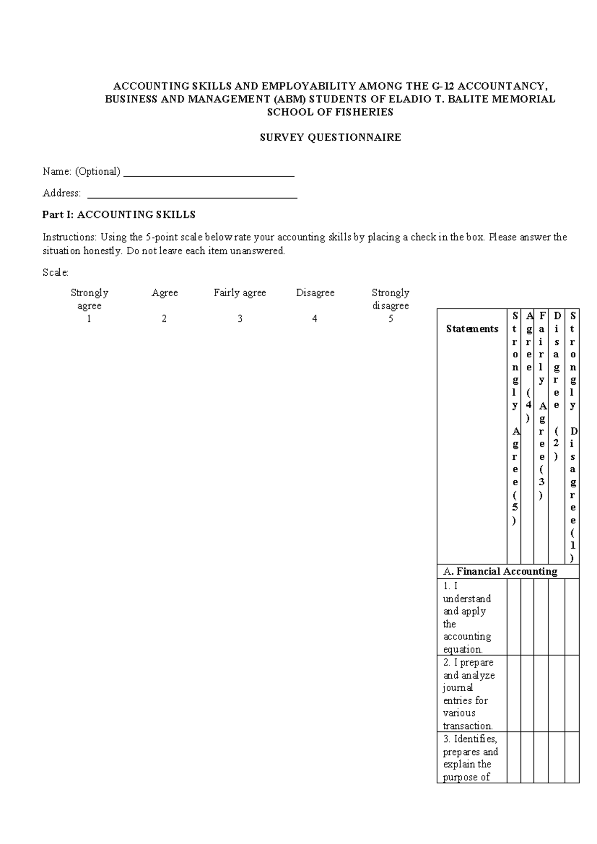 Questionnaire on Accounting Skills & Employability for G12-ABM Students ...