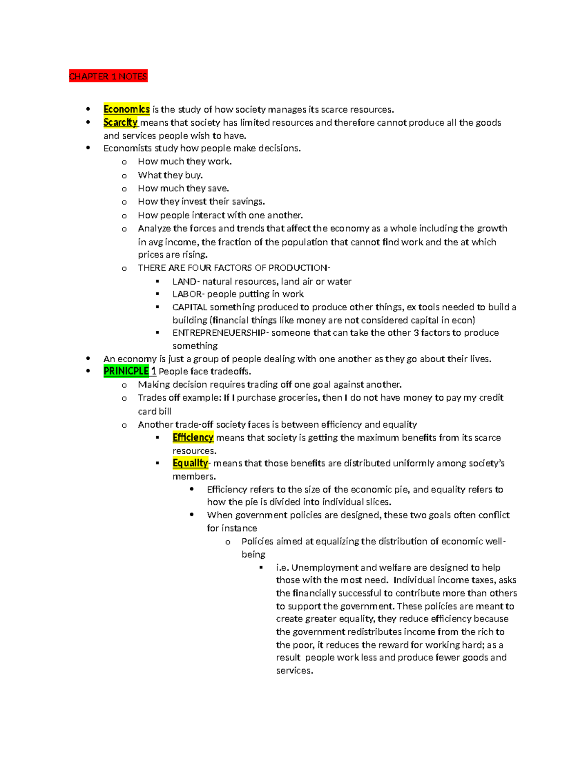 Economics 101: Chapter 1 Notes on Scarcity and Decision-Making - Studocu