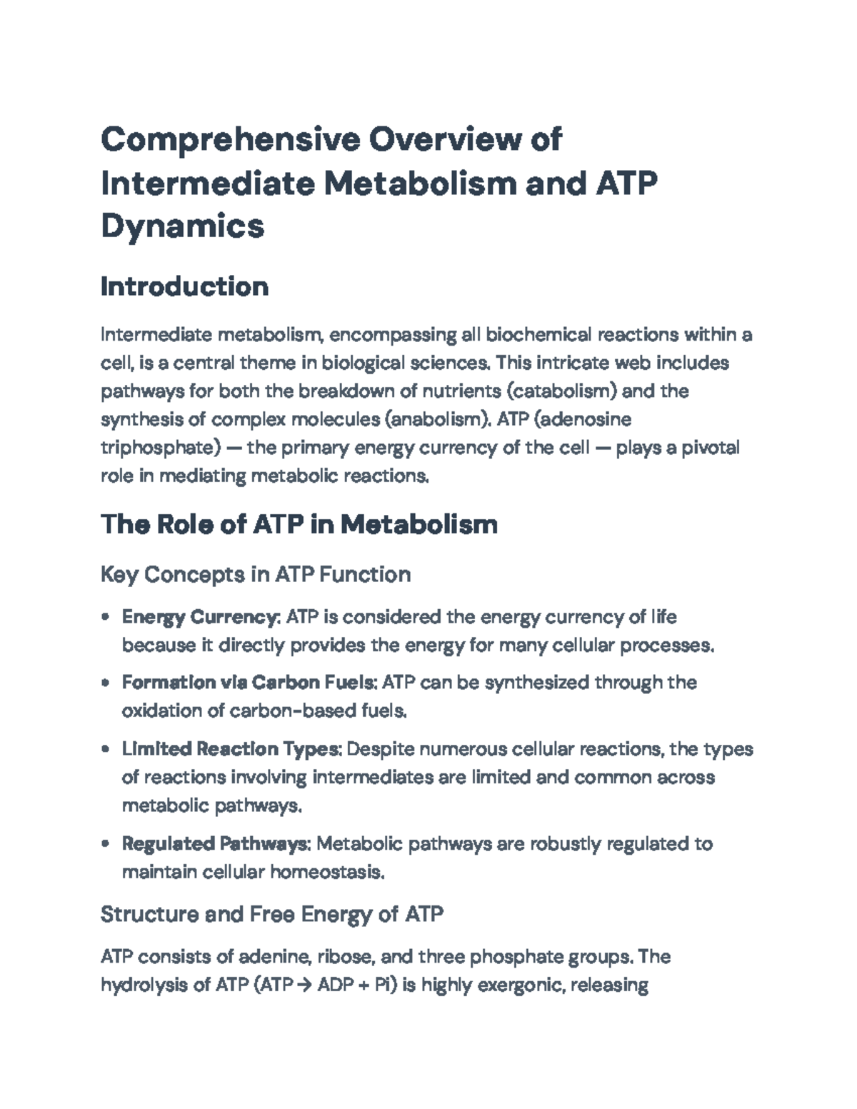 Intermediate Metabolism and ATP Dynamics: A Comprehensive Overview ...
