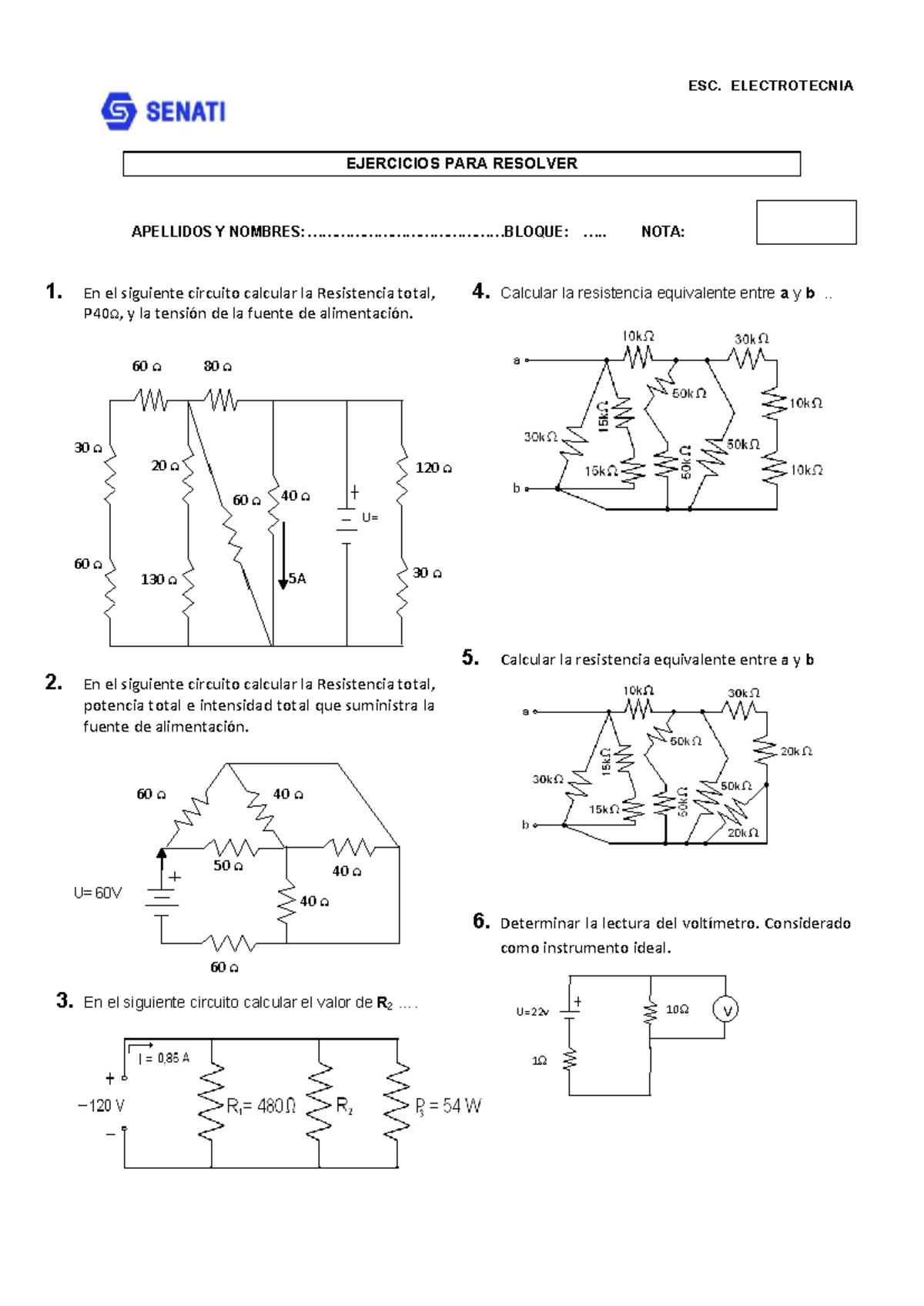 ESC. ELECTROTECNIA: Ejercicios de Circuitos Mixtos 2025 - Studocu
