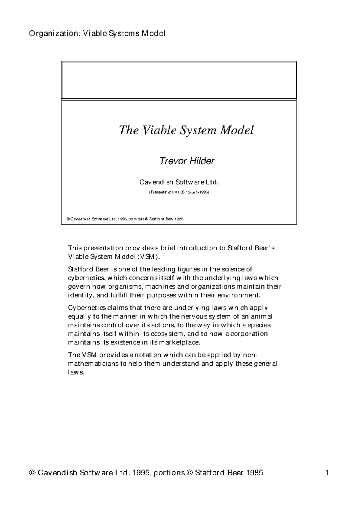 VSM: Understanding the Viable Systems Model for Organizations - Studocu