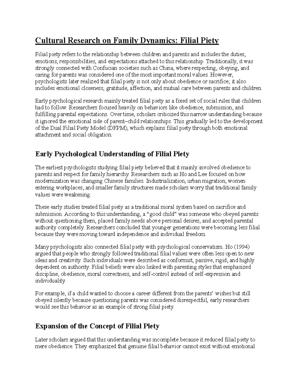 Filial Piety: Evolving Dynamics in Culture and Psychology (CPS 101 ...