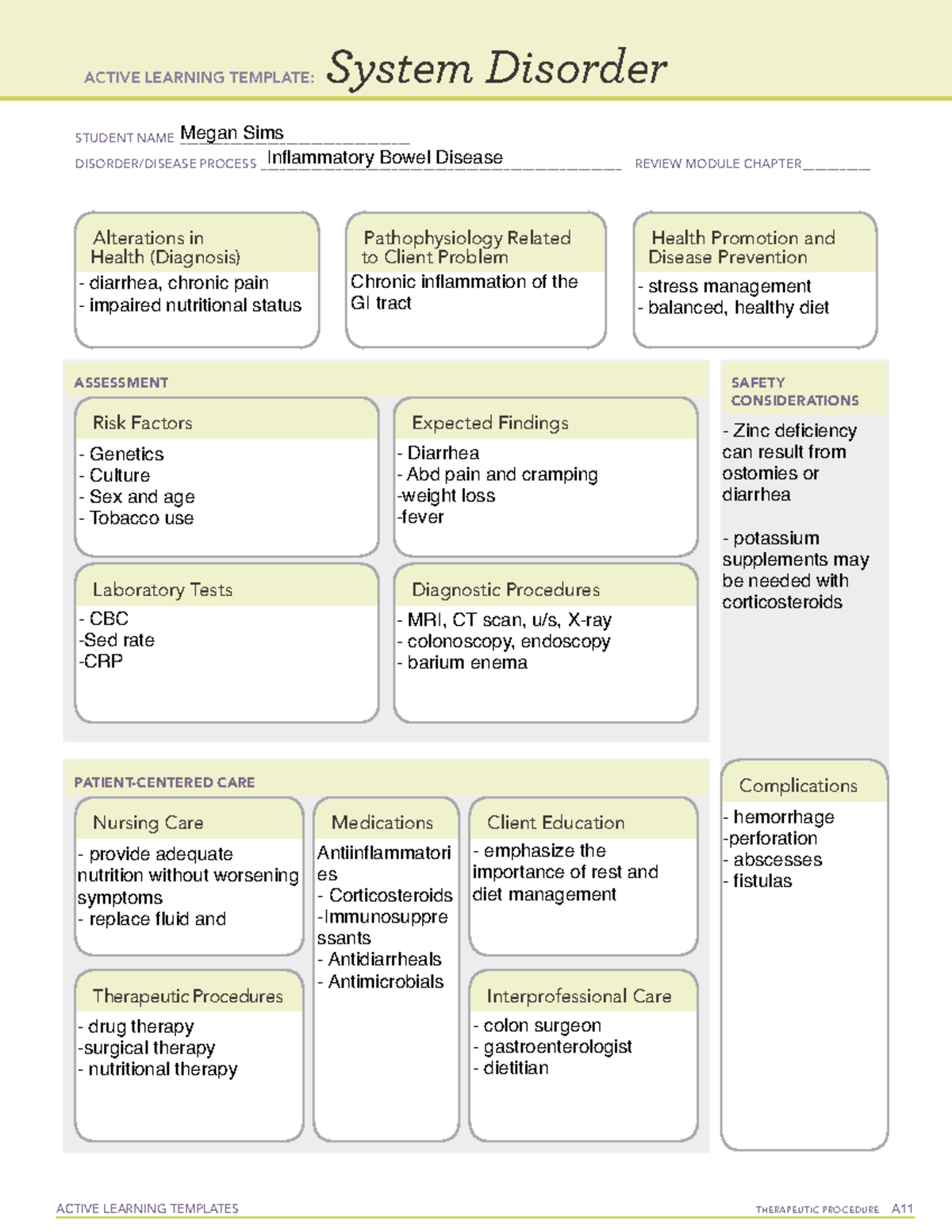 IBD System Disorder: Active Learning Template for Nursing Care - Studocu