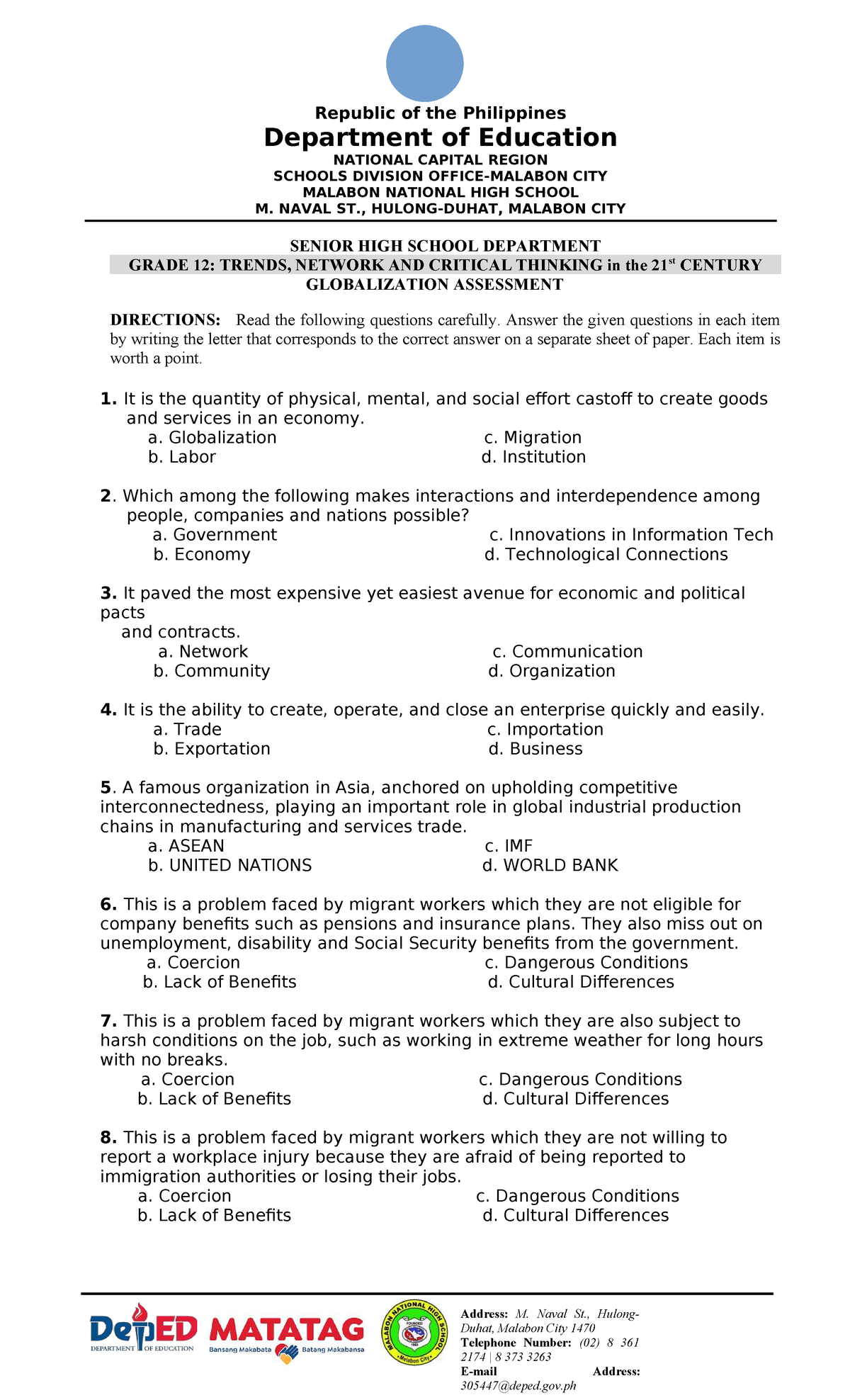 Grade 12: Trends 2025 - Globalization Quiz - Studocu