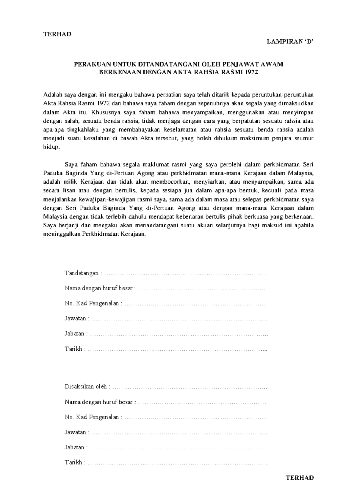 Lampiran-D AKTA- Rahsia- Rasmi-1972 - TERHAD LAMPIRAN 8D PERAKUAN UNTUK ...