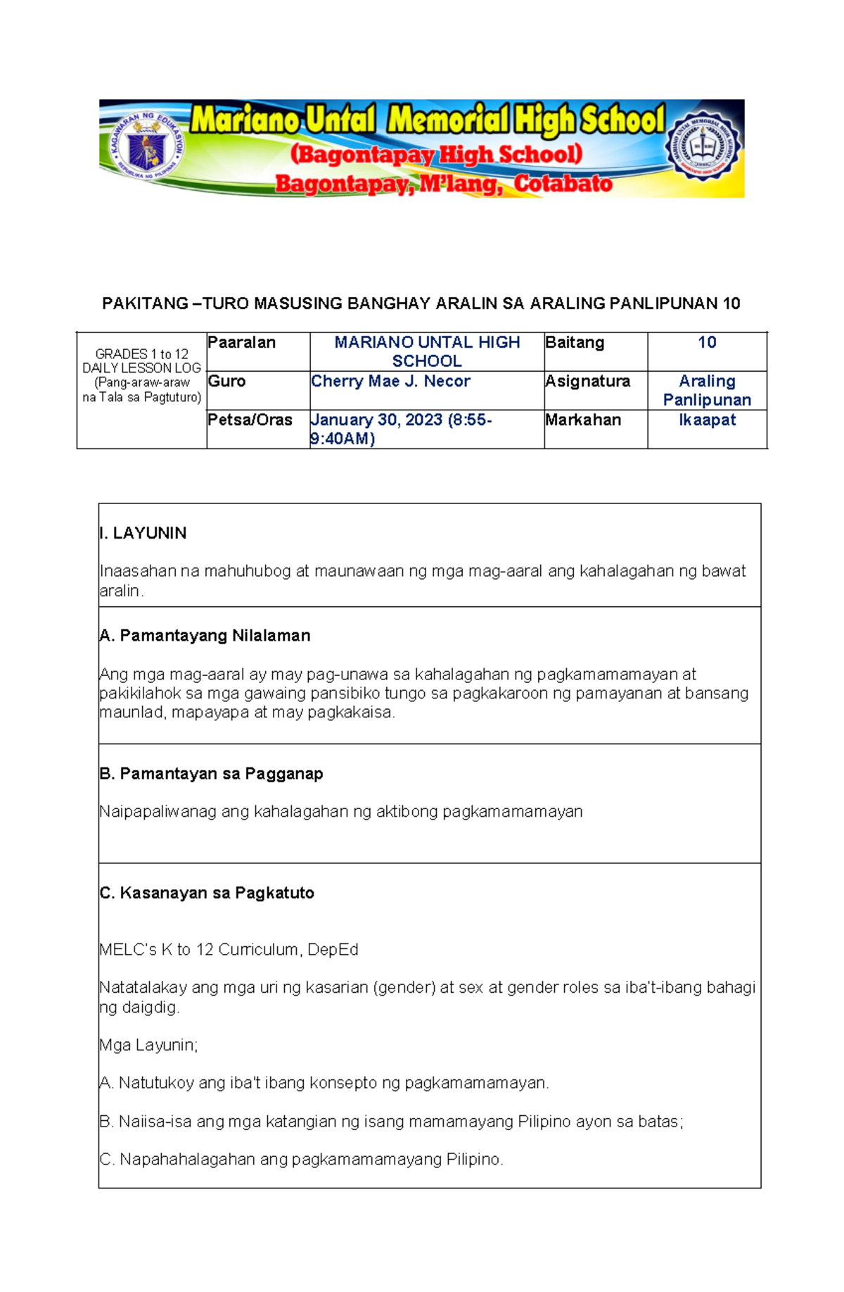 Lesson-PLAN-FOR- Final-DEMO Q4 Modyul 1 - PAKITANG –TURO MASUSING ...