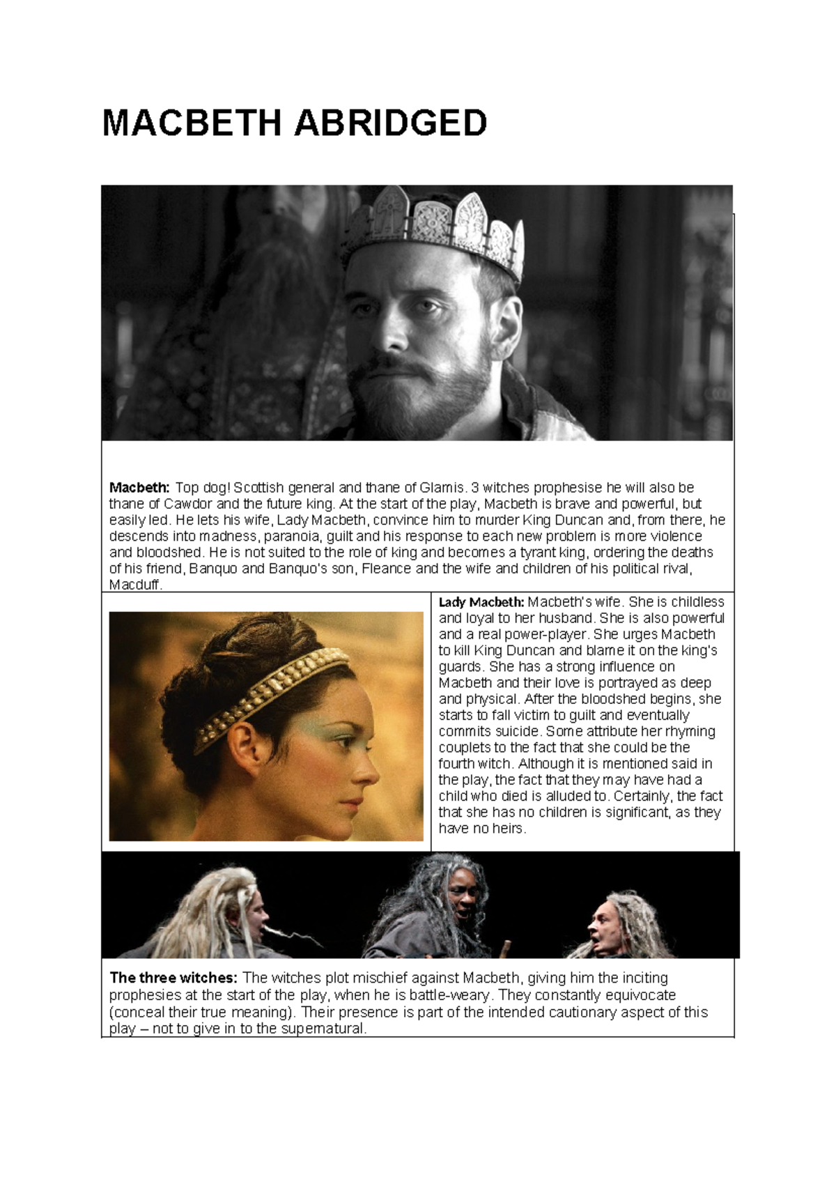 MACBETH (ENG101): Abridged Summary & Character Analysis - Studocu