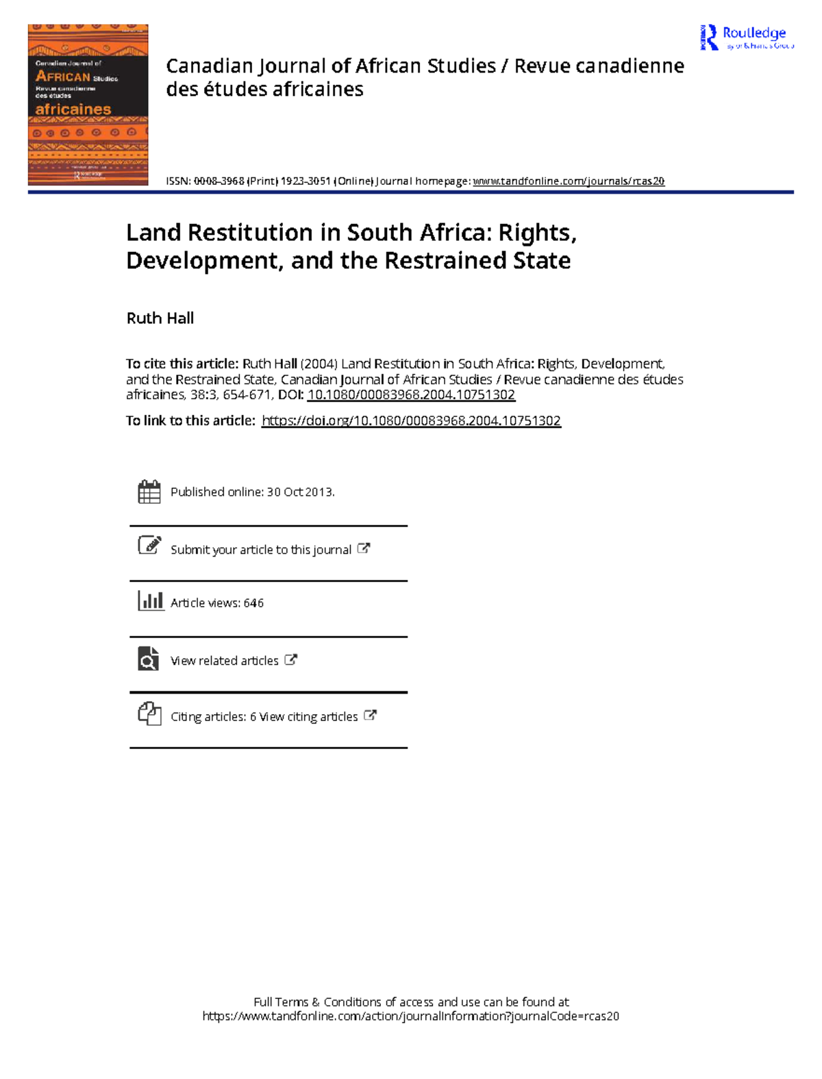Land Restitution in South Africa: Rights, Development, and Challenges ...