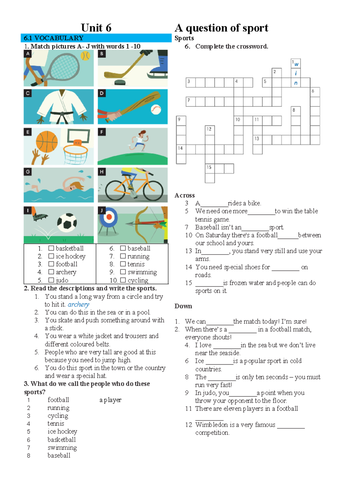 Unit 6 A question of sport - Unit 6 A question of sport 6 VOCABULARY ...