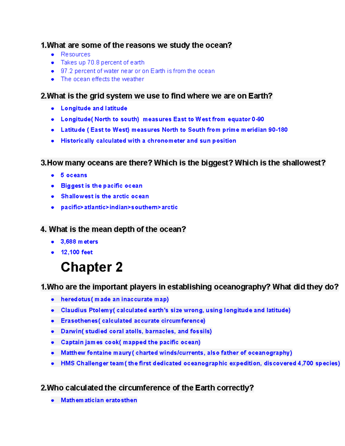 Blue Oceans Exam 1 Review: Key Concepts and Oceanography Insights - Studocu