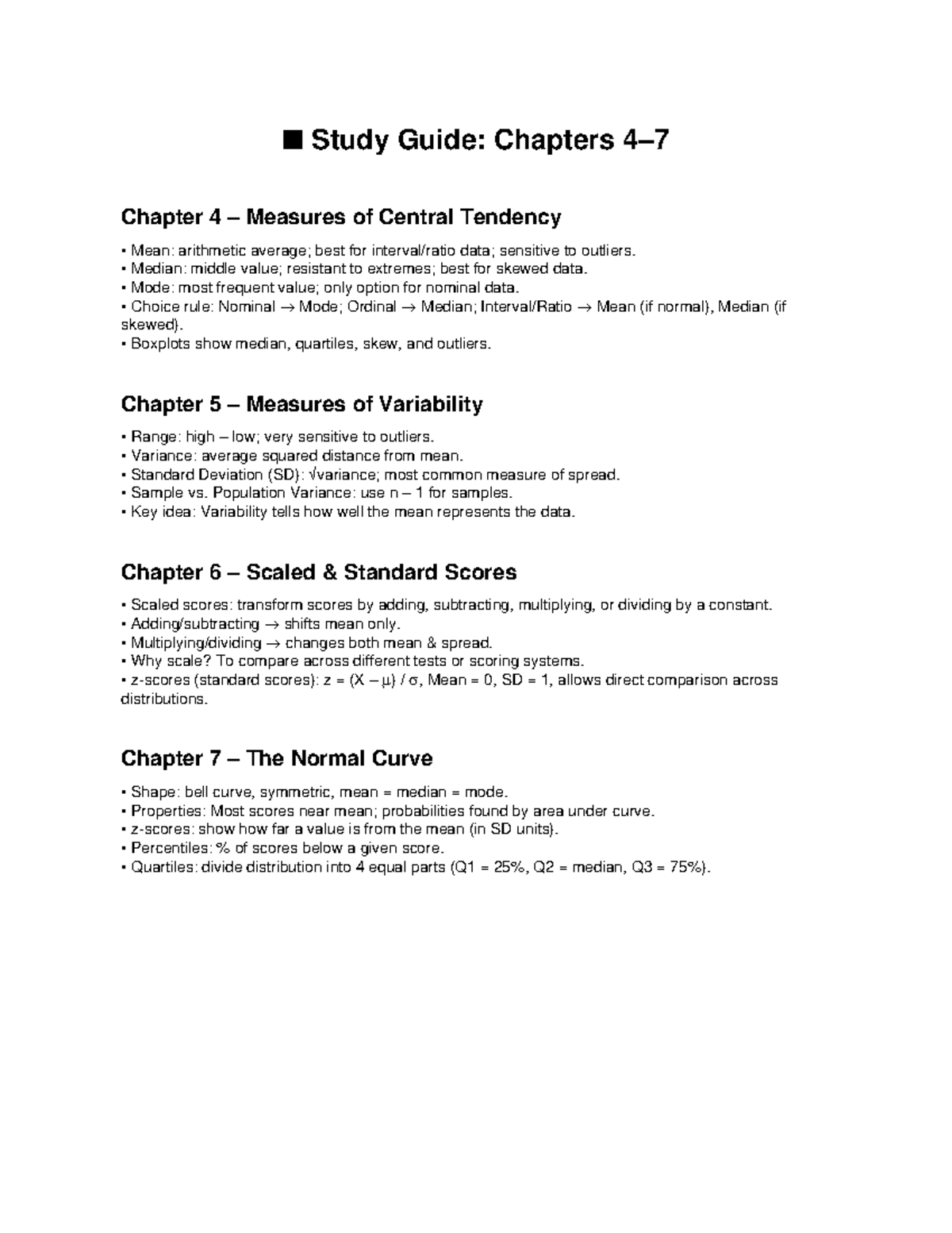 Study Guide for Statistics: Chapters 4-7 Key Concepts - Studocu