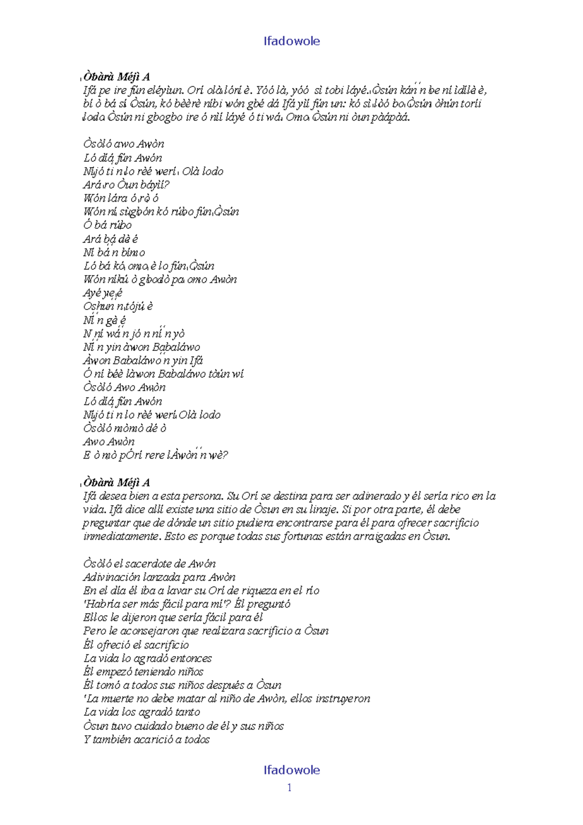 Yoruba Religion: Insights on Òbàrà Méjì A and B Adivination - Studocu