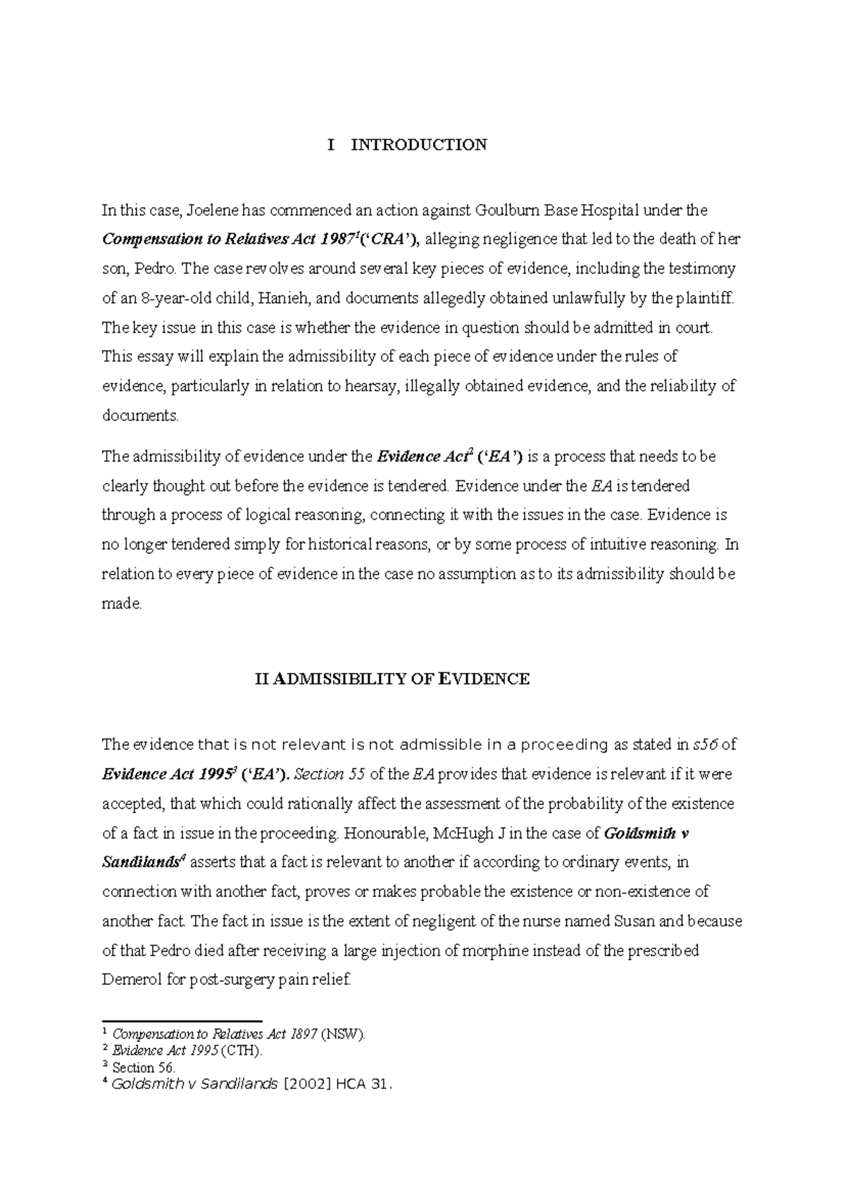 Admissibility of Evidence in Joelene v. Goulburn Base Hospital: A Case ...