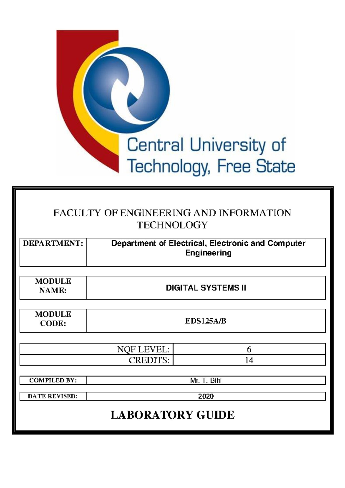 Laboratory Guide for EDS125A: Digital Systems II Practical Instructions ...