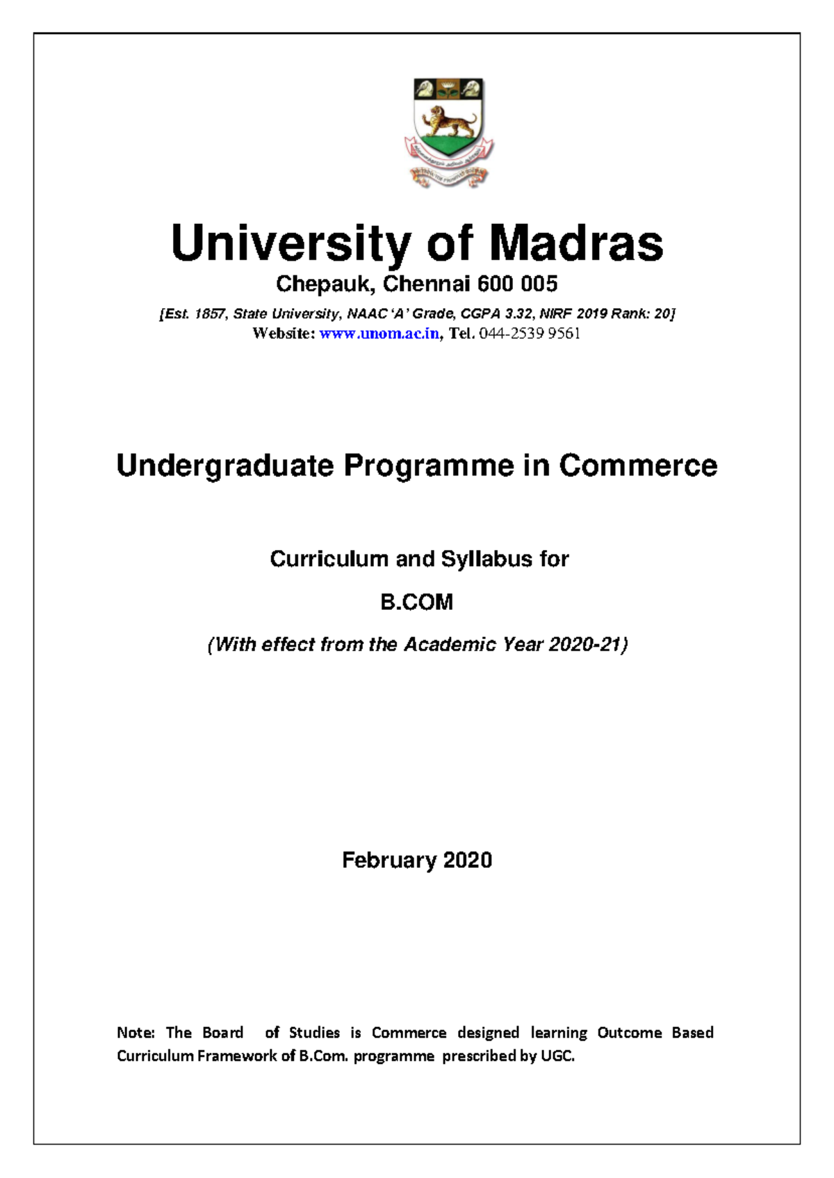 B.COM General Revised Syllabus for Undergraduate Programme 2020-21 ...