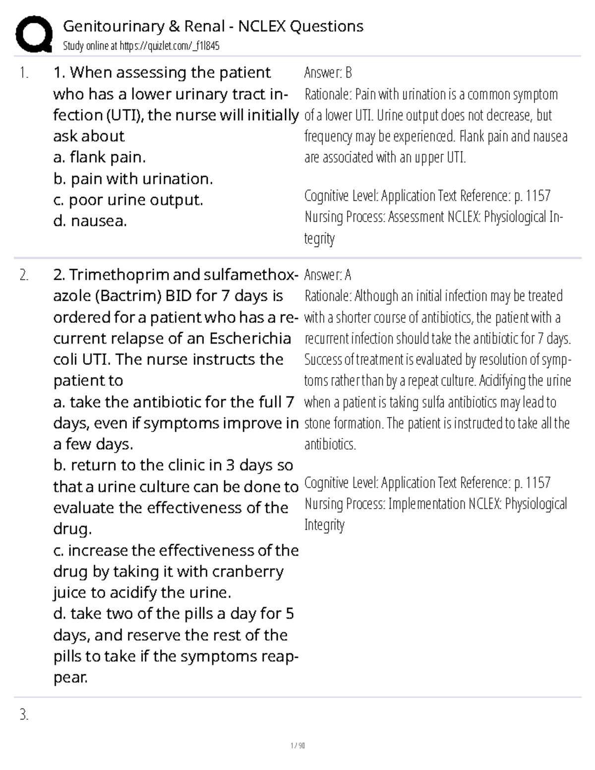 Genitourinary & Renal NCLEX Questions Study Guide - Studocu