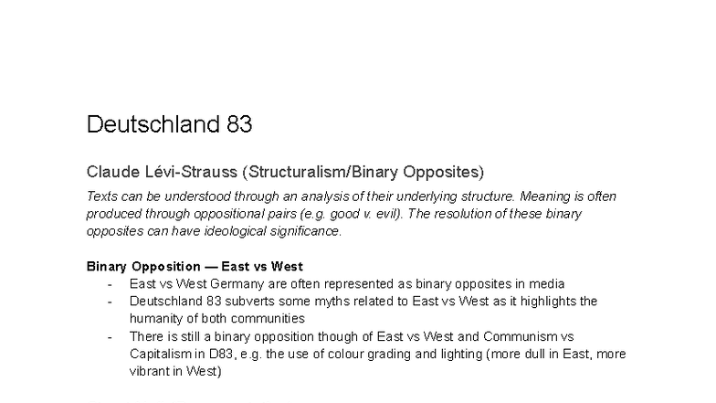 Capital & Deutschland 83: Analyzing Binary Oppositions in Media - Studocu