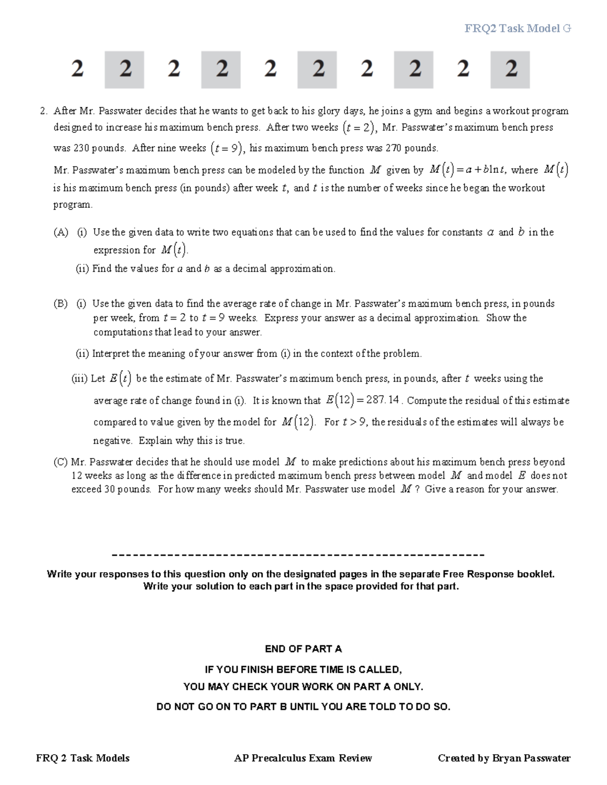 FRQ2-7: AP Precalculus Exam Review - Task Models Analysis - Studocu