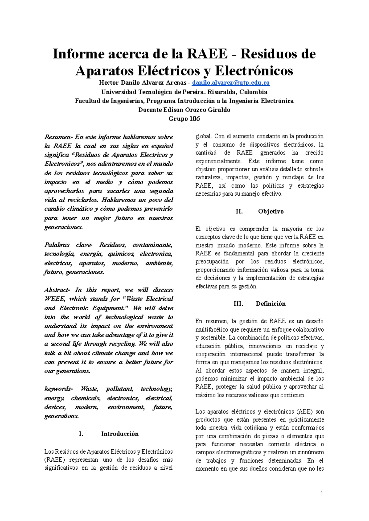 Informe sobre RAEE: Gestión y Reciclaje de Residuos Electrónicos - Studocu