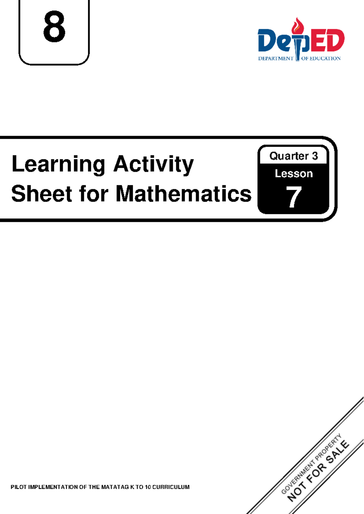 Q3 WS Mathematics 8 Lesson 7: Solving Linear Equations Activities - Studocu