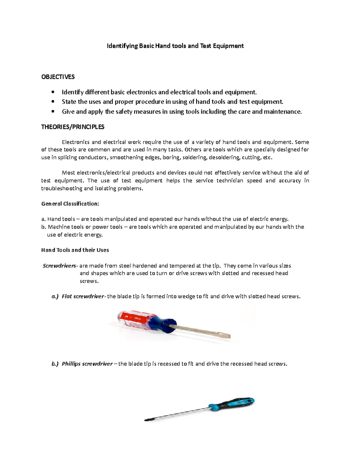 Basic Hand Tools - State the uses and proper procedure in using of hand ...