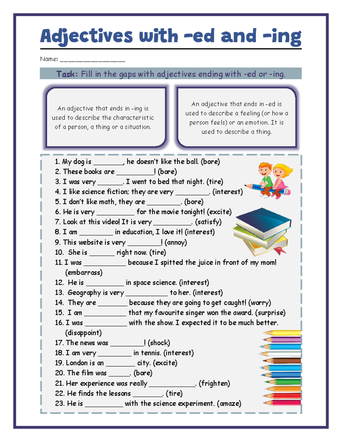 Adjectives with -ed and -ing: Grammar Drills (137543) - Studocu