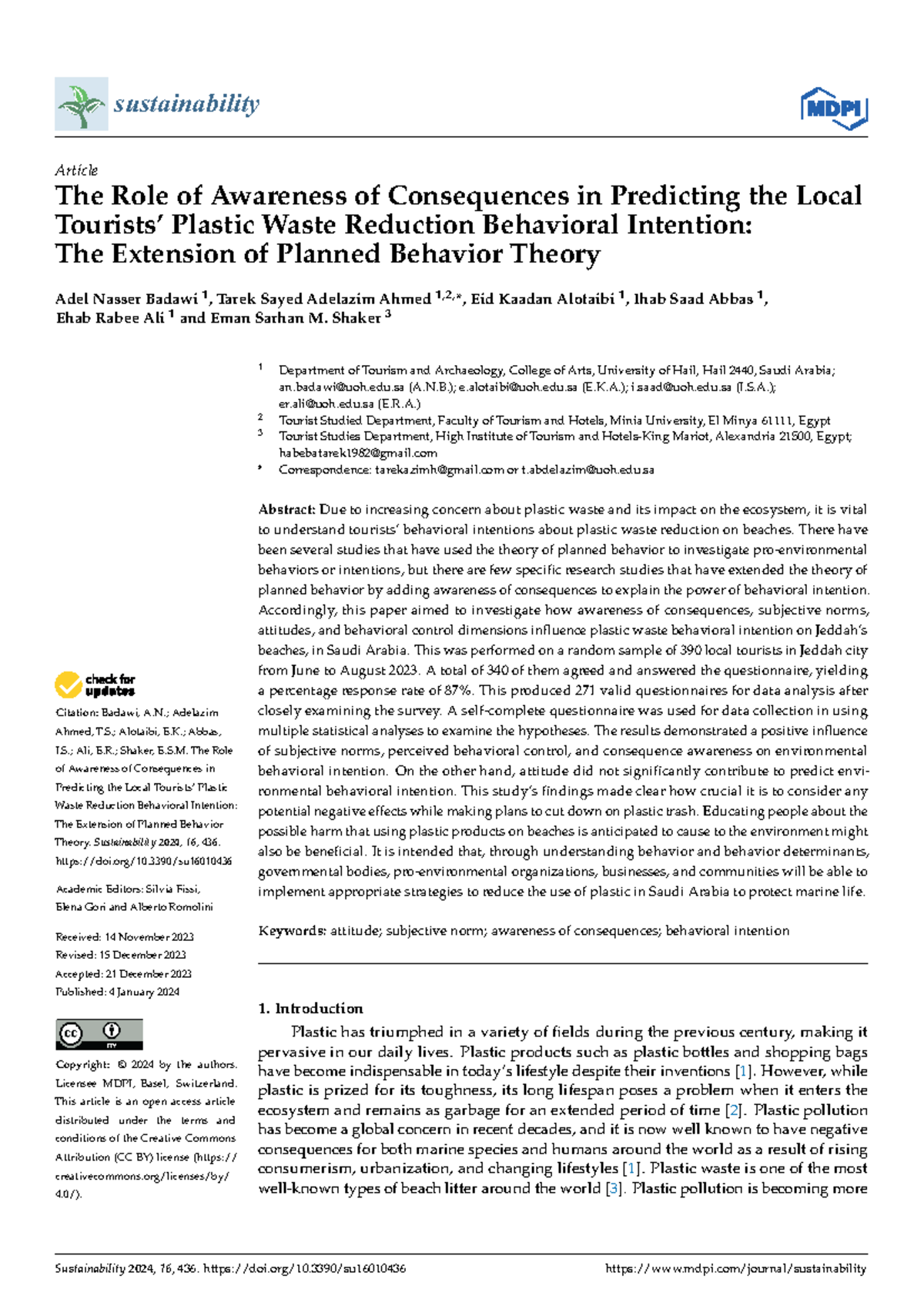 Sustainability 2024: The Impact of Awareness on Plastic Waste Reduction ...