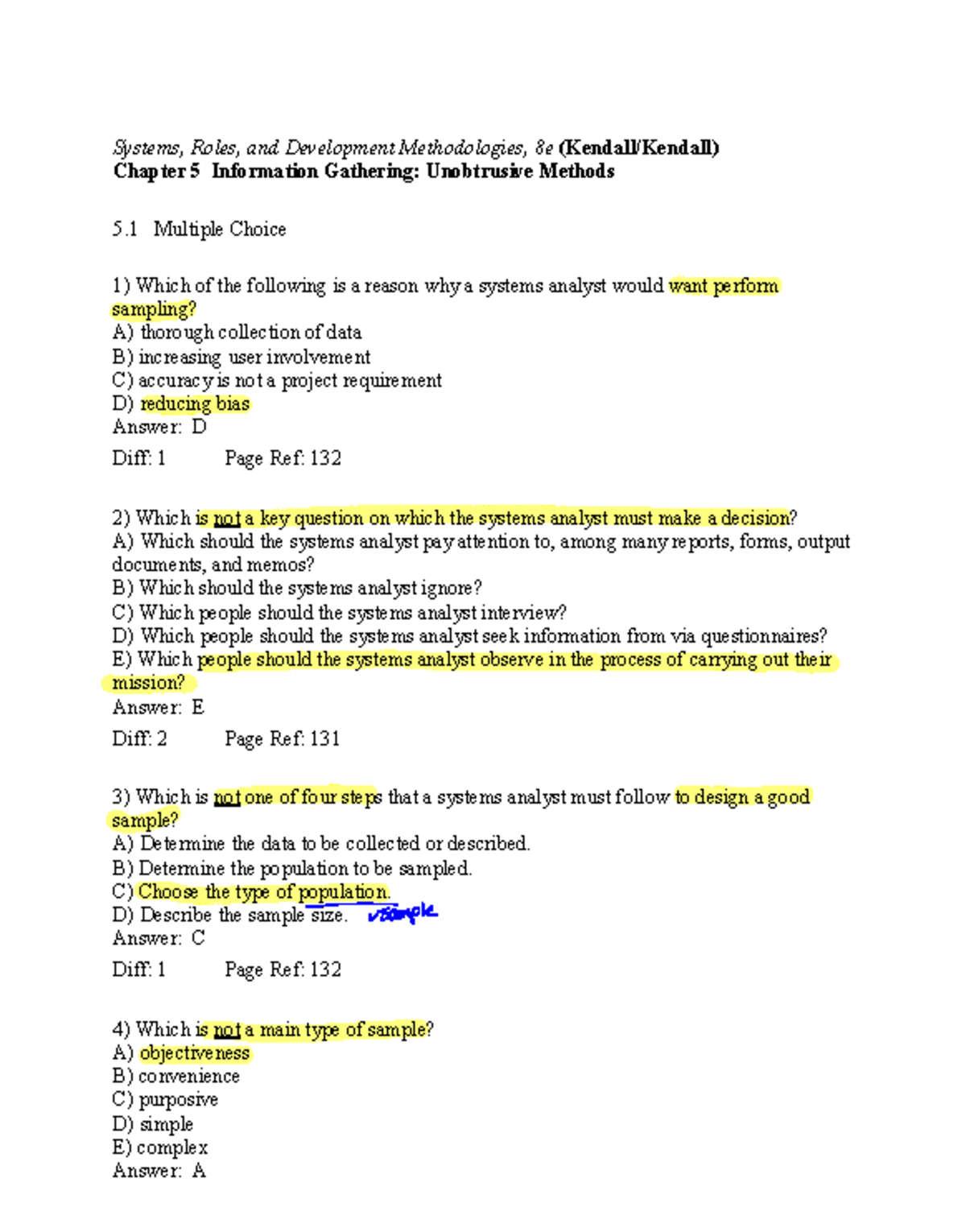 Sad ch05 - System analysis and design 1 test bank SAD01 - Systems ...