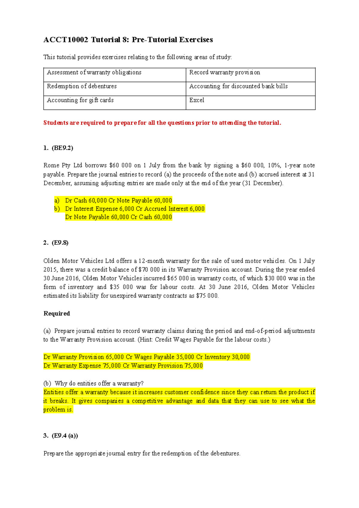 ACCT10002 Tutorial 8: Pre-Tutorial Exercises on Accounting Concepts ...