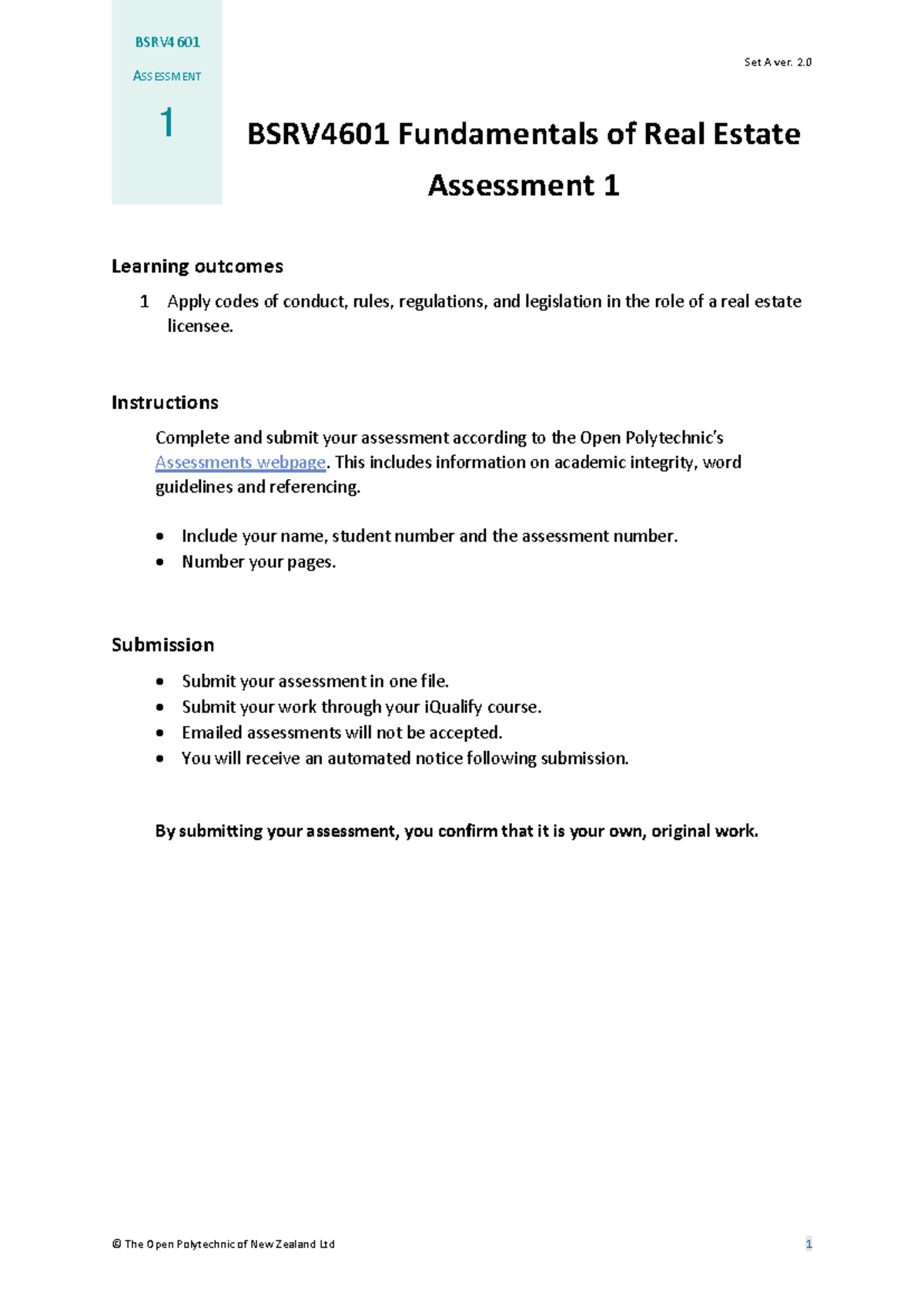 BSRV 4601 - Assessment 1: Real Estate Fundamentals Overview - Studocu
