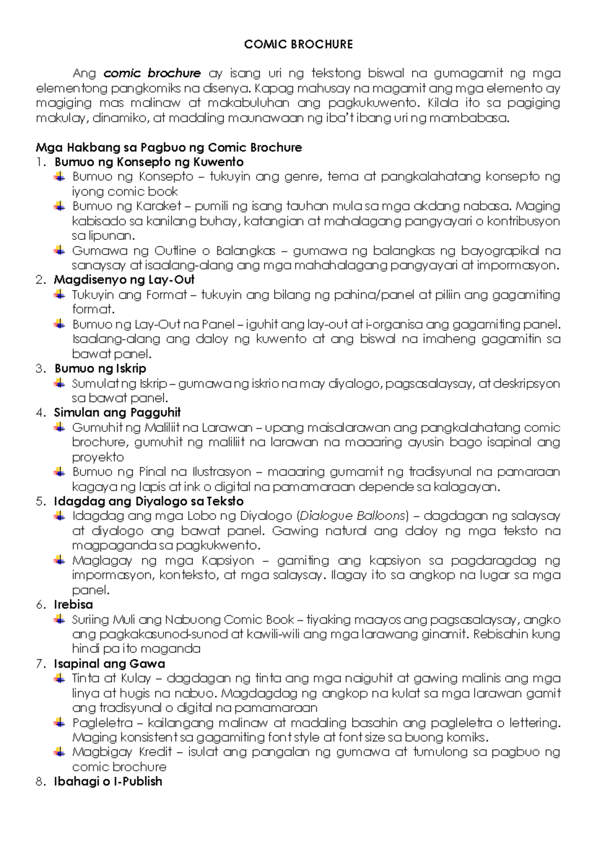 COMIC BROCHURE: Mga Hakbang sa Pagbuo ng Makulay na Kuwento - Studocu