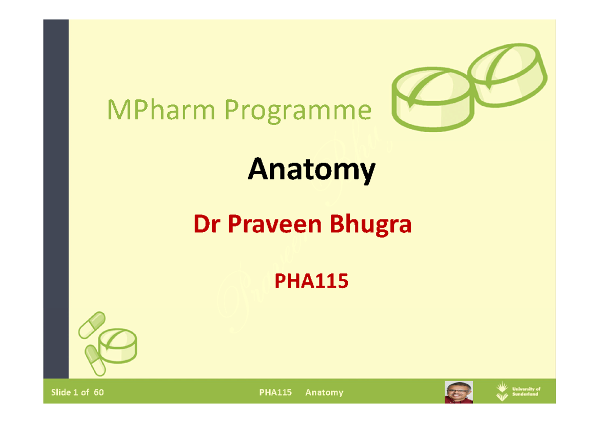 PHA115 Anatomy Lecture Notes - Studocu