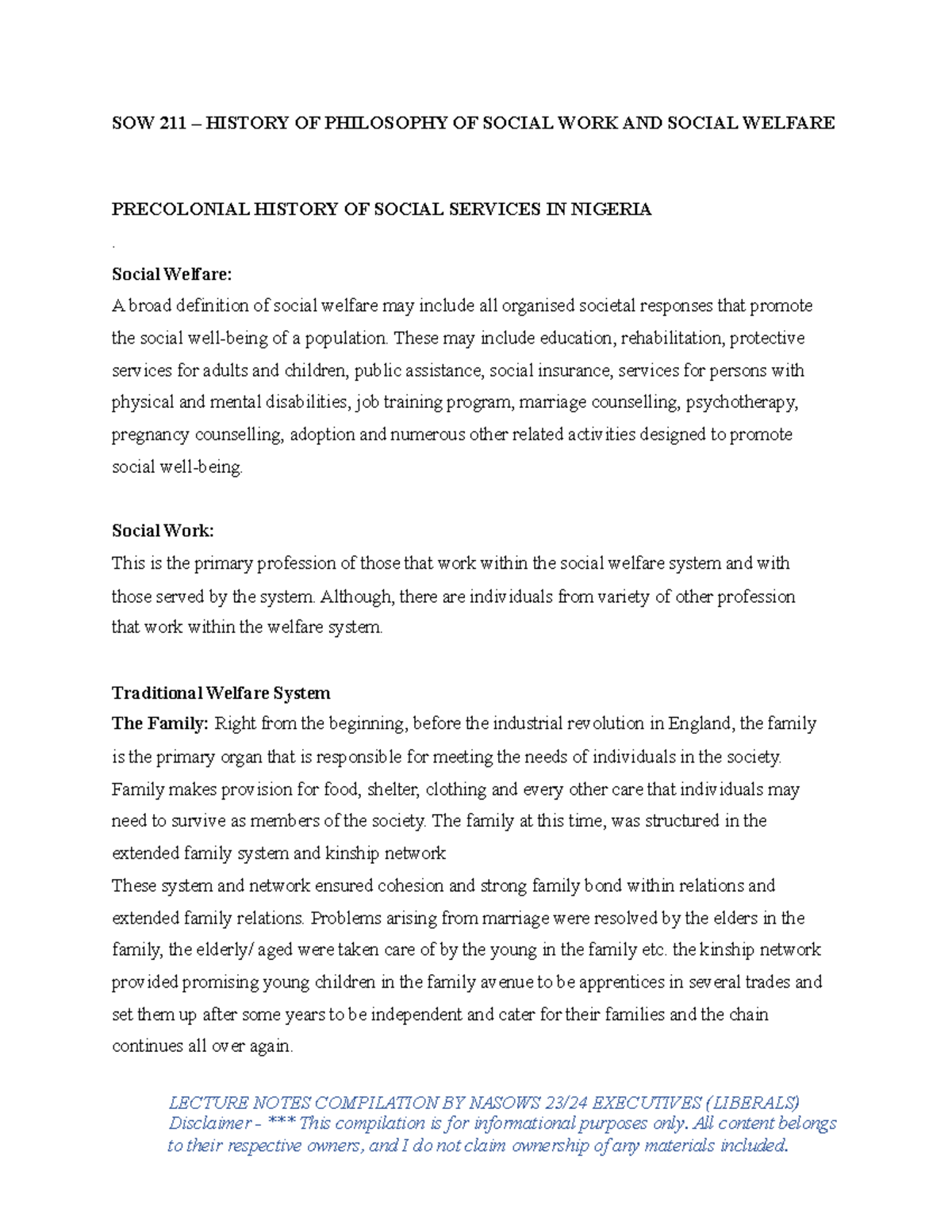 History of Social Welfare Policies in Colonial Lagos (SOW 211 ...