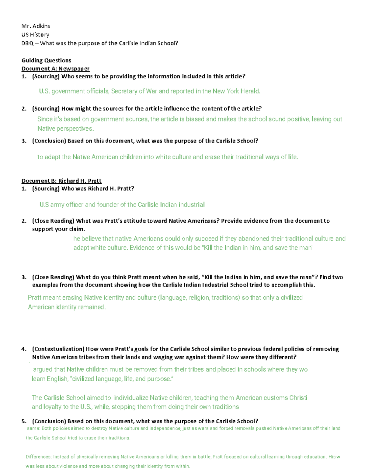 US History DBQ: Analyzing the Purpose of the Carlisle Indian School ...