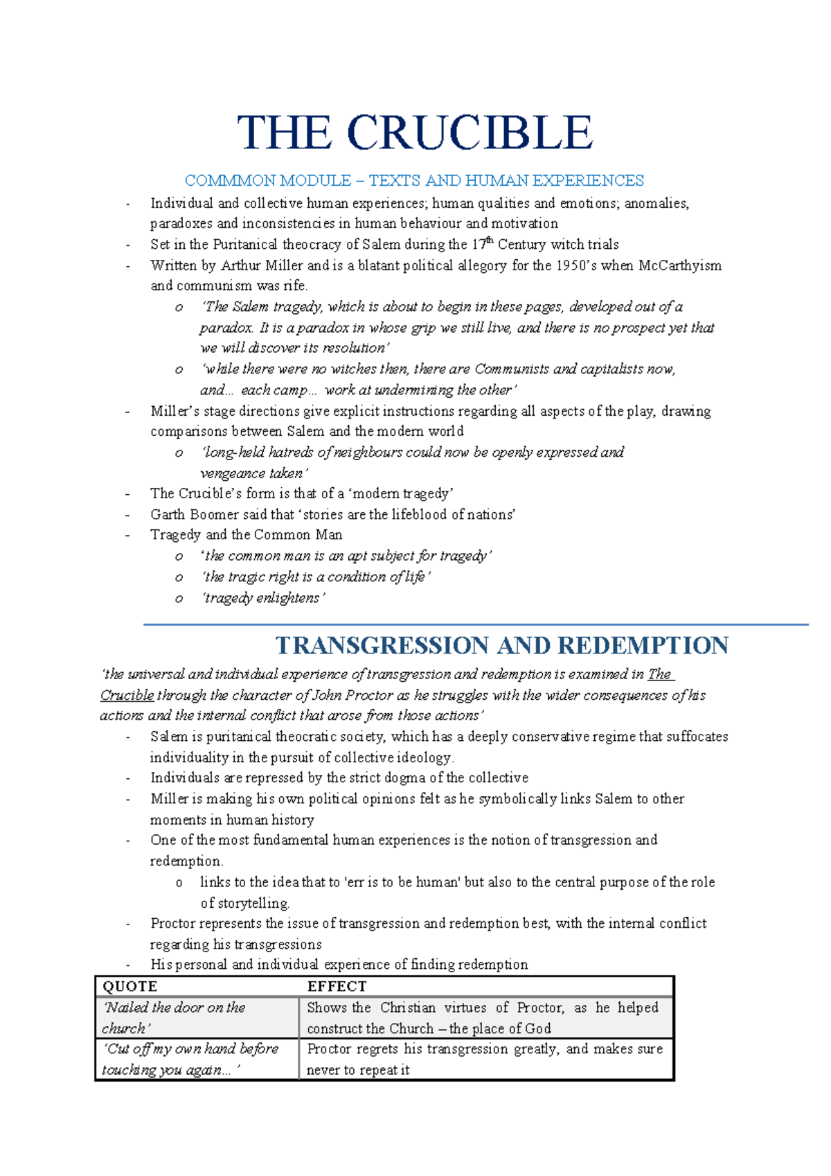 The Crucible (ENG 101) - Summary and Analysis of Human Experiences ...